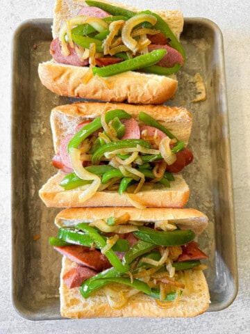 Easy Cheesy Kielbasa Sandwiches with Peppers and Onions