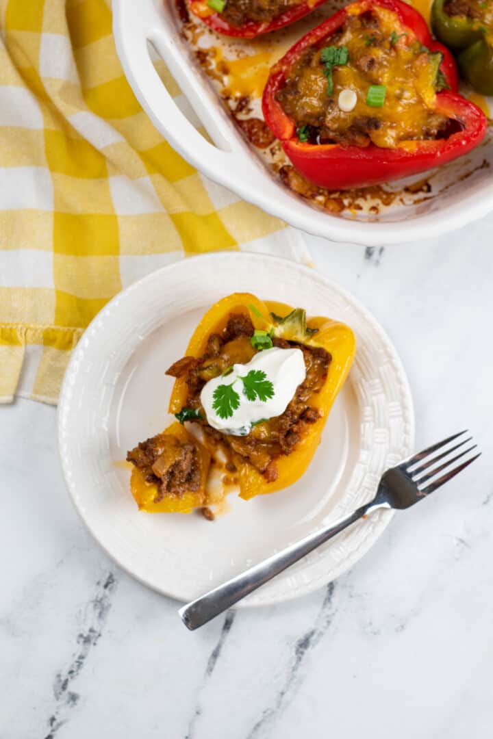 Easy Taco Stuffed Peppers (With Ground Beef + Freezer Friendly)